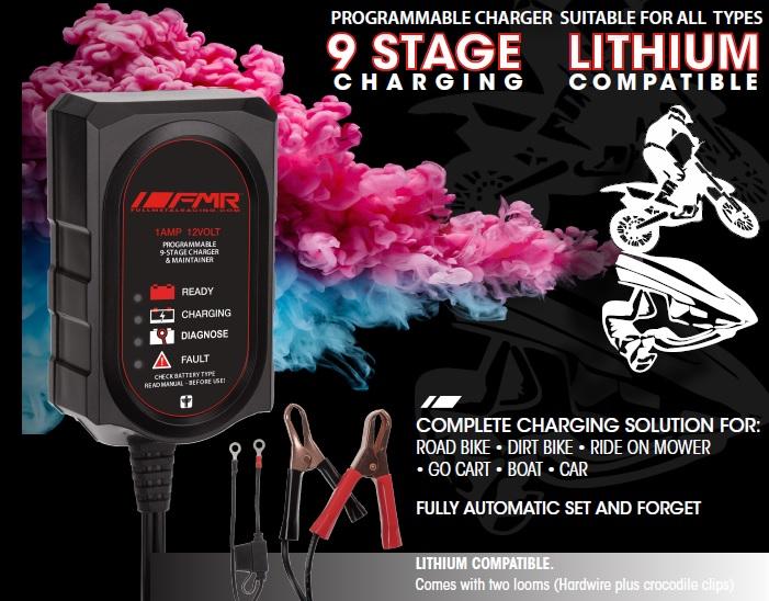FMR 12V 1A programmable battery charger kit 9-stage for all battery ...